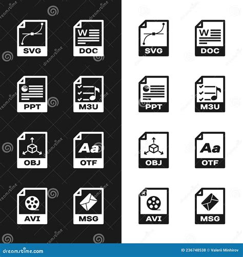 Set M3u File Document Ppt Svg Doc Obj Y Otf Icono Vector Ilustración
