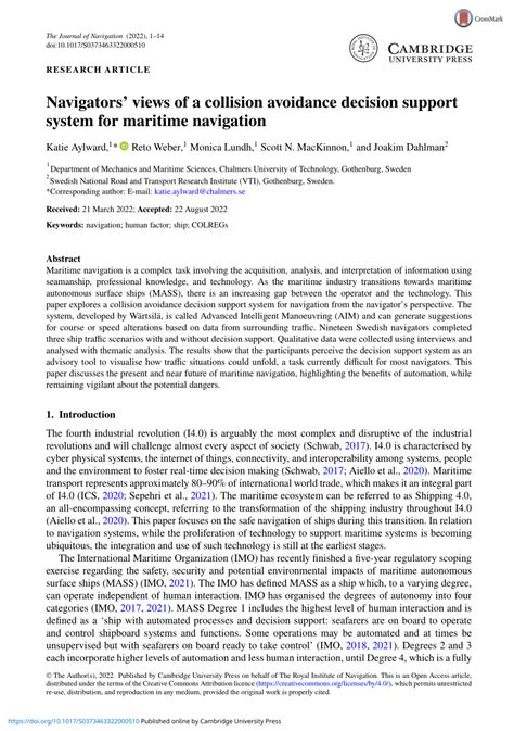 Pdf Navigators Views Of A Collision Avoidance Decision Support