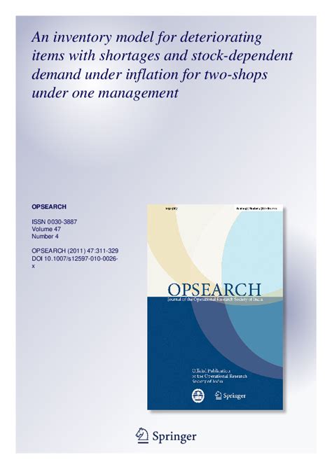 Pdf An Inventory Model For Deteriorating Items With Shortages And Stock Dependent Demand Under