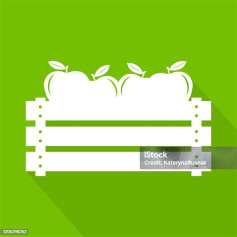 긴 그림자와 고립 된 사과 아이콘 나무 상자의 벡터 그림입니다 나무 상자에서 사과의 아이콘입니다 가득 찬에 대한 스톡 벡터 아트 및 기타 이미지 Istock