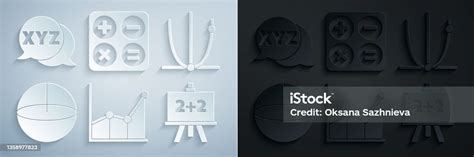 그래프 일정 차트 다이어그램 기하학적 그림 구 찰크보드 계산기 및 Xyz 좌표 시스템 아이콘을 설정합니다 벡터 0명에 대한 스톡