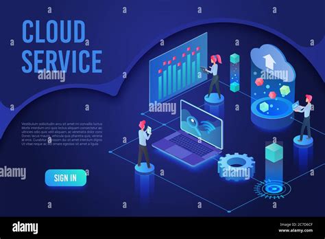 Cloud Service Ultraviolet Light Landing Page Isometric Vector Template
