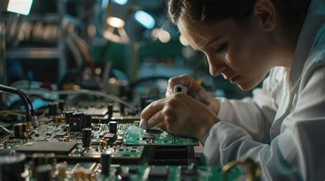 A Person In A Lab Coat Is Focusing On Assembling Electronic Components Premium Ai Generated Image