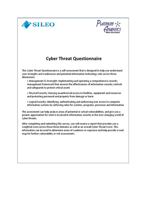 Sileo Cyber Threat Questionnaire Sample Pdf Information Security Security