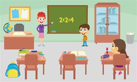 Objetos Escolares Objetos De Sala De Aula Professor E Alunos Vetor