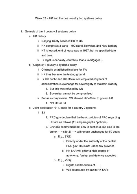 Week 12 Summary Summarised And Consolidated Notes Week 12 Hk And The One Country Two