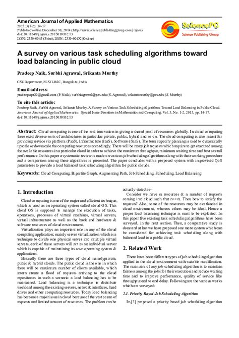 Pdf A Survey On Various Task Scheduling Algorithms Toward Load