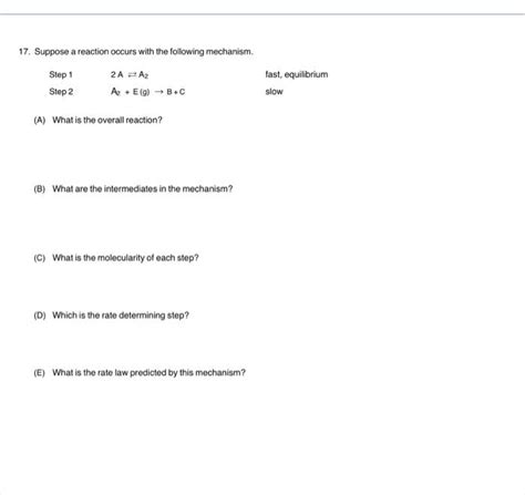 Solved 17 Suppose A Reaction Occurs With The Following Chegg Com