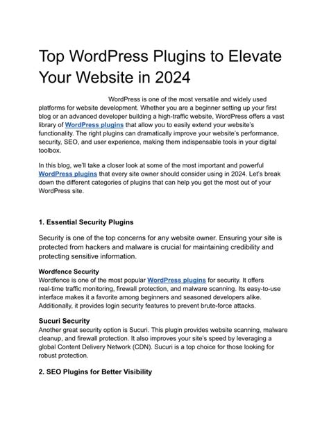 ppt top wordpress plugins to elevate your website in 2024 powerpoint