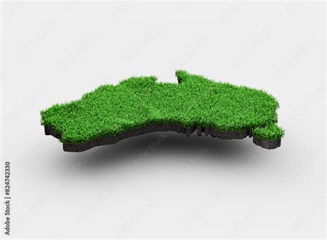 Australia Map Soil Land Geology Cross Section Green Grass And Rock Ground Texture D