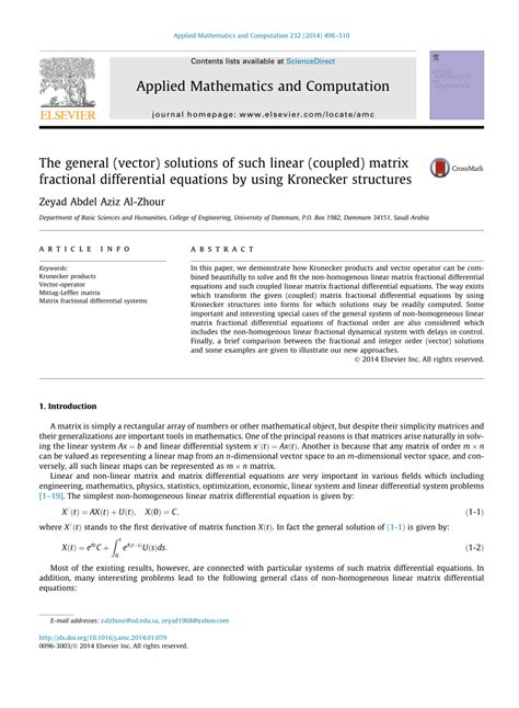 Pdf The General Vector Solutions Of Such Linear Coupled Matrix