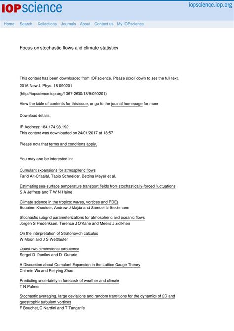 pdf focus on stochastic flows and climate statistics