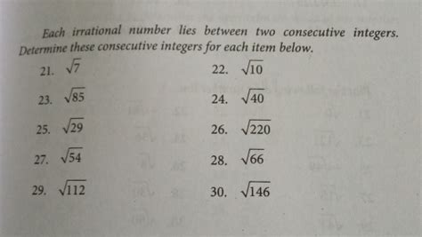 Solved Each Irrational Number Lies Between Two Consecutive Integers Determine These