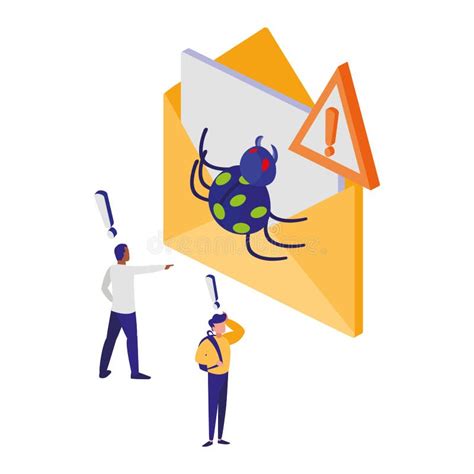 envelope mail with bug and alert sign stock illustration illustration