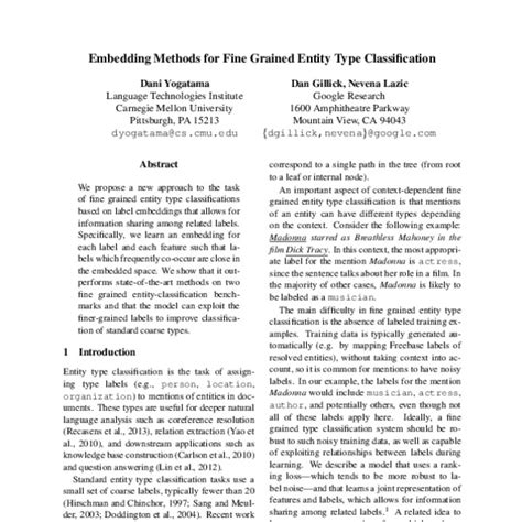 Embedding Methods For Fine Grained Entity Type Classification ACL Anthology