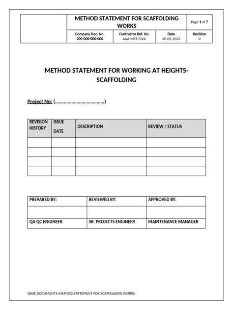 Method Statement For Scaffolding Works Pdf Scaffolding Manufactured Goods