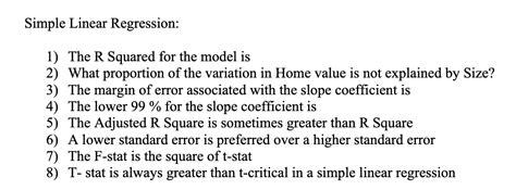 Solved Simple Linear Regression 1 The R Squared For The