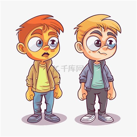 卡通一对孤独的男孩站在白色背景上 向量素材图片免费下载 千库网