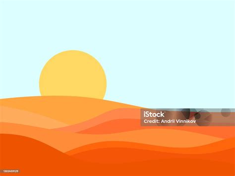 미니멀 한 스타일의 모래 언덕사막 풍경 노란색 태양 플랫 디자인 인쇄물 포스터 및 인테리어 디자인을 위한 보호 장식 미드 센추리 모던 장식 벡터 일러스트레이션 0명에 대한