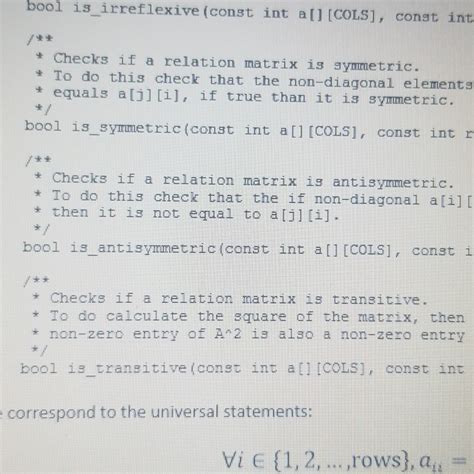 Solved Bool Isirreflexive Const Int A Cols Const Int