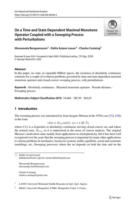 Pdf On A Time And State Dependent Maximal Monotone Operator Coupled With A Sweeping Process