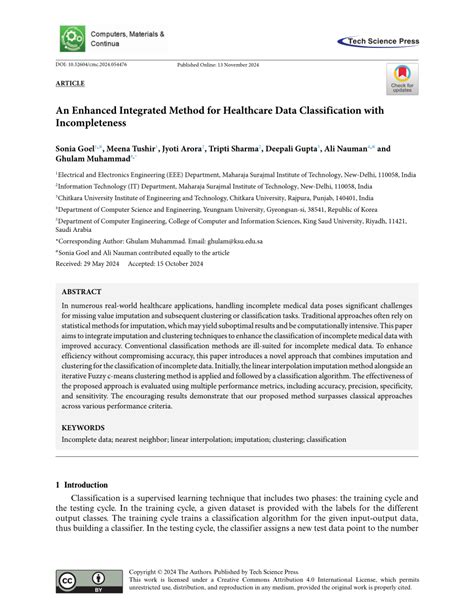Pdf An Enhanced Integrated Method For Healthcare Data Classification With Incompleteness