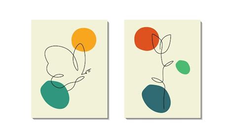 하나의 연속 라인 벽 장식에 나비와 튤립 꽃의 간단한 그림 프리미엄 벡터