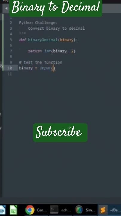 Python Challenge Convert Binary To Decimal Python Shorts Pythonchallenge Pythontutorial