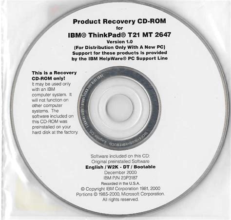 IBM Thinkpad T21 Recovery CDs United States 2000 NT4 IBM Free Download Borrow And