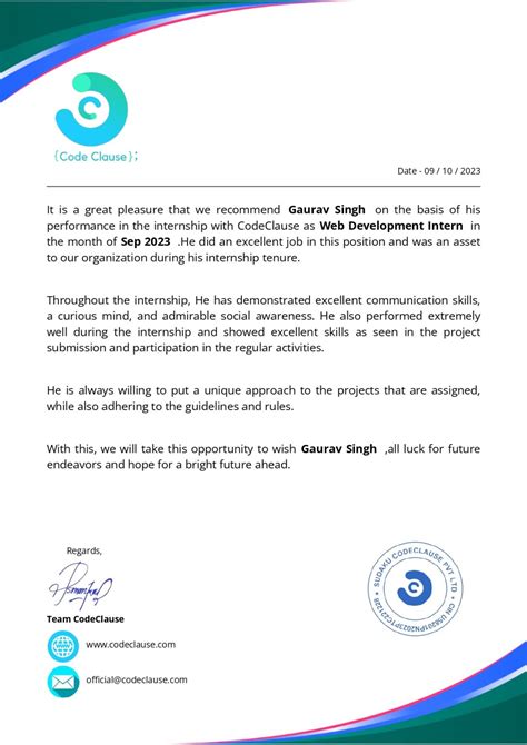 Gaurav Singh On Linkedin Webdevelopment Internship Recommendationletter