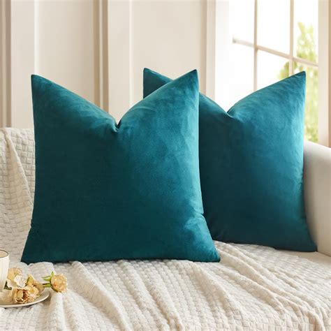 Miulee Pack Of 2 Teal Velvet Throw Pillow Covers 20x20 Inch