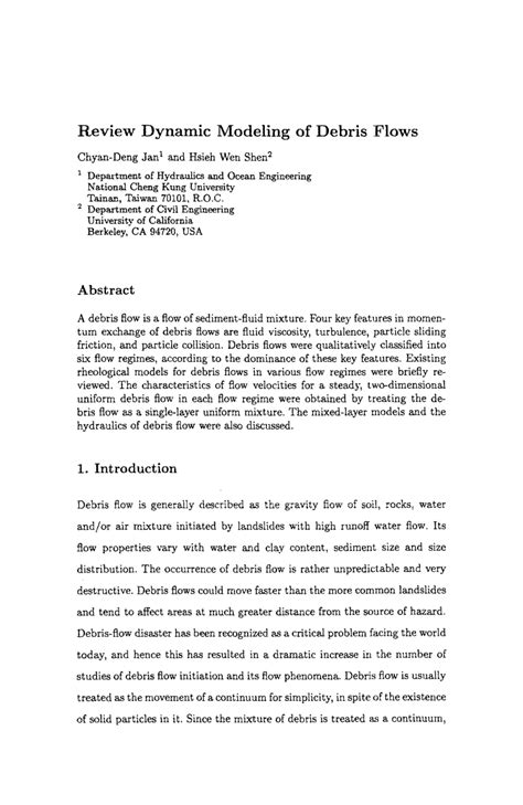 Pdf Review Dynamic Modeling Of Debris Flows