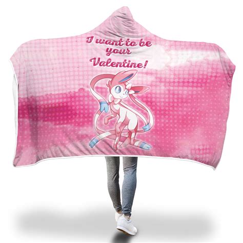 Sylveon Your Valentine Pokemon Hooded Blanket Animebape