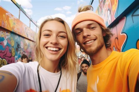 Premium Photo Man And Woman Taking Selfie