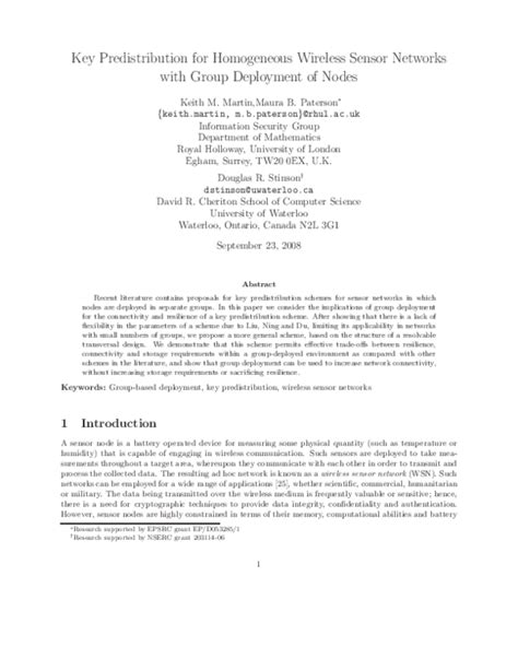 Pdf Key Predistribution For Homogeneous Wireless Sensor Networks With
