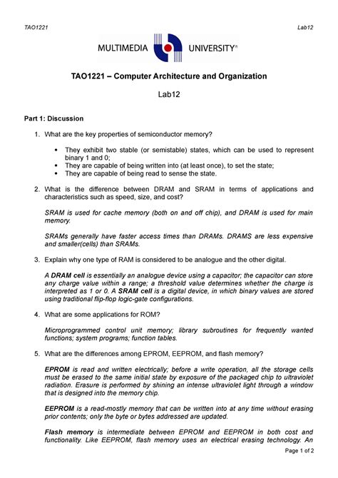 Lab12 Solution LAB ANSWER TAO1221 Lab TAO1221 Computer