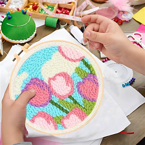 Coarse Yarn Punch Needle Embroidery Kit Diy Floral Series Craft Set