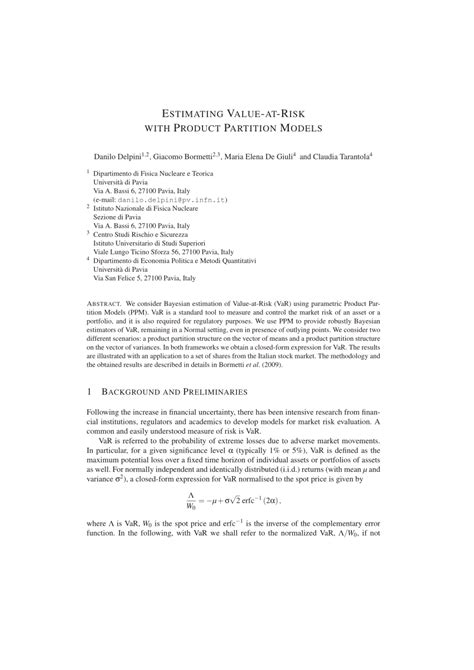 Pdf Estimating Value At Risk With Product Partition Models