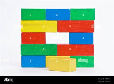 Colorful Wall Made Of Building Blocks With A Missing Element Stock Photo Alamy