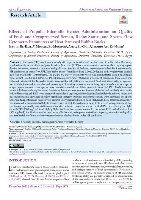 Pdf Effects Of Propolis Ethanolic Extract Administration On Quality