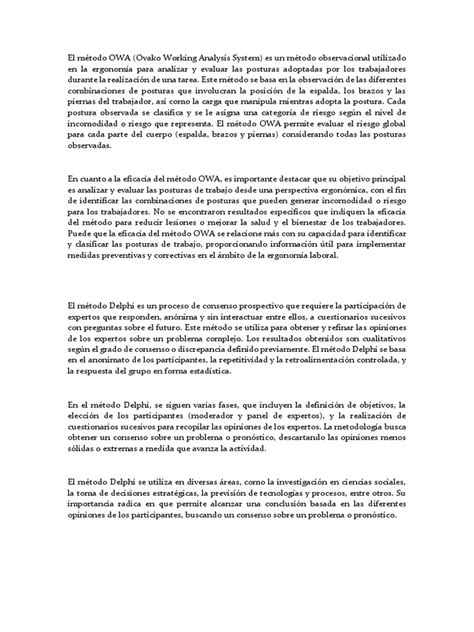 El Método Owa Ovako Working Analysis System Pdf Factores Humanos