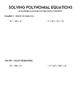 Solving Polynomial Equations By Factoring Notes Practice By Math With CC