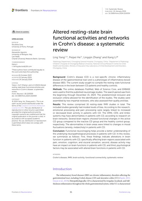 Pdf Altered Resting State Brain Functional Activities And Networks In Crohns Disease A