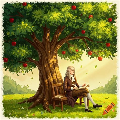 Stylized Illustration Of Isaac Newton Sitting Under An Apple Tree