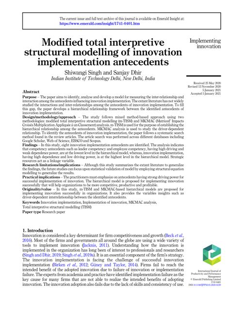 Pdf Modified Total Interpretive Structural Modelling Of Innovation Implementation Antecedents