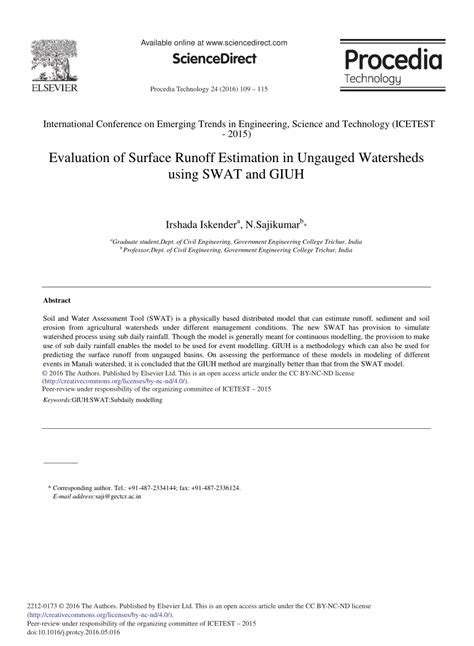 Pdf Evaluation Of Surface Runoff Estimation In Ungauged Watersheds