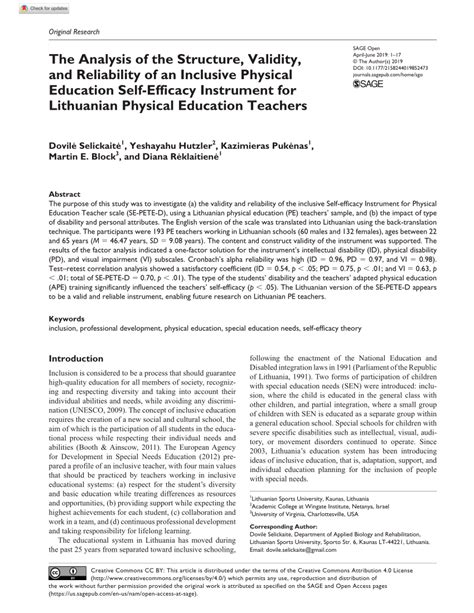 Pdf The Analysis Of The Structure Validity And Reliability Of An Inclusive Physical