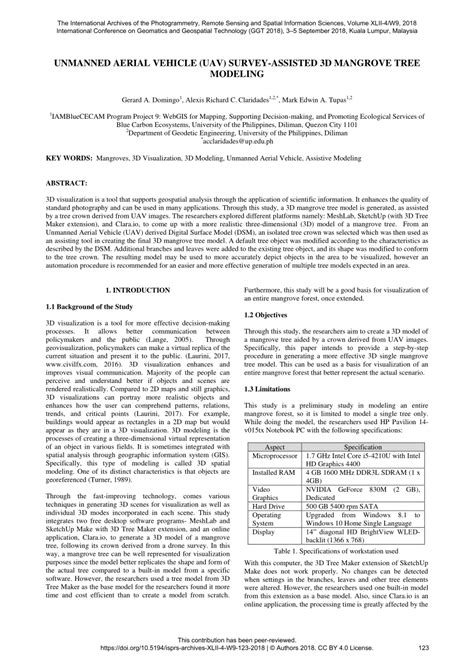 Pdf Unmanned Aerial Vehicle Uav Survey Assisted 3d Mangrove Tree Modeling