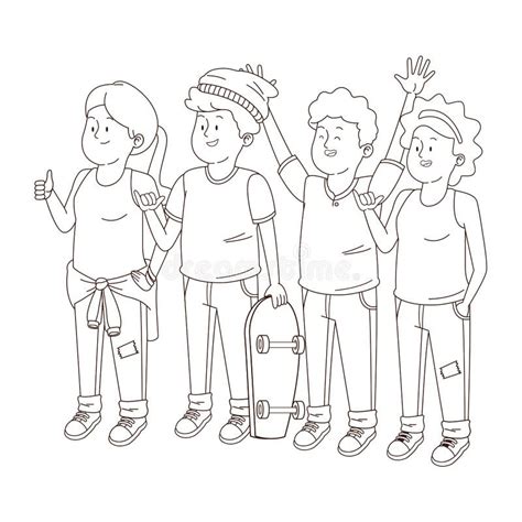 Teenagers Friends Smiling And Greeting In Black And White Stock Vector