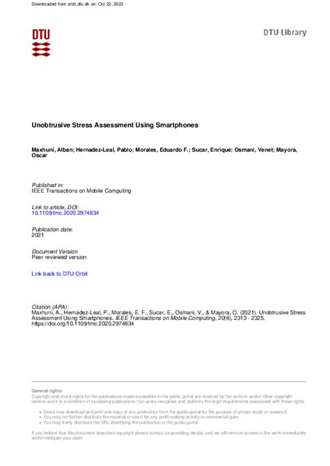 Pdf Unobtrusive Stress Assessment Using Smartphones